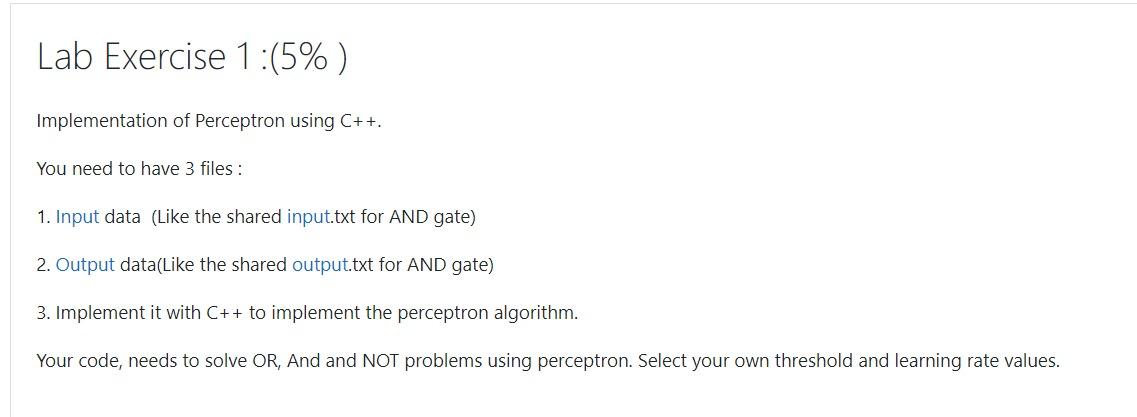 Solved Lab Exercise 1:(5%) Implementation of Perceptron | Chegg.com