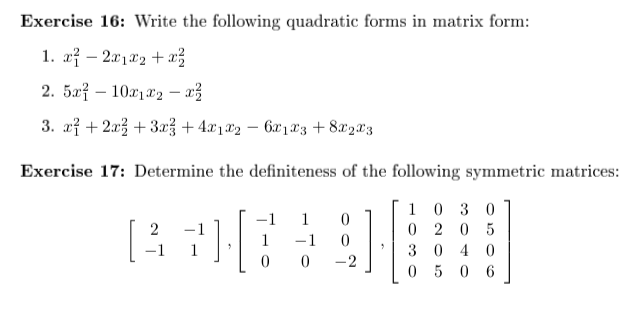 Solved Exercise 16: Write the following quadratic forms in | Chegg.com