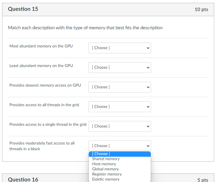 Solved Match each description with the type of memory that | Chegg.com