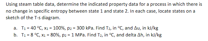 Solved Using steam table data, determine the indicated | Chegg.com