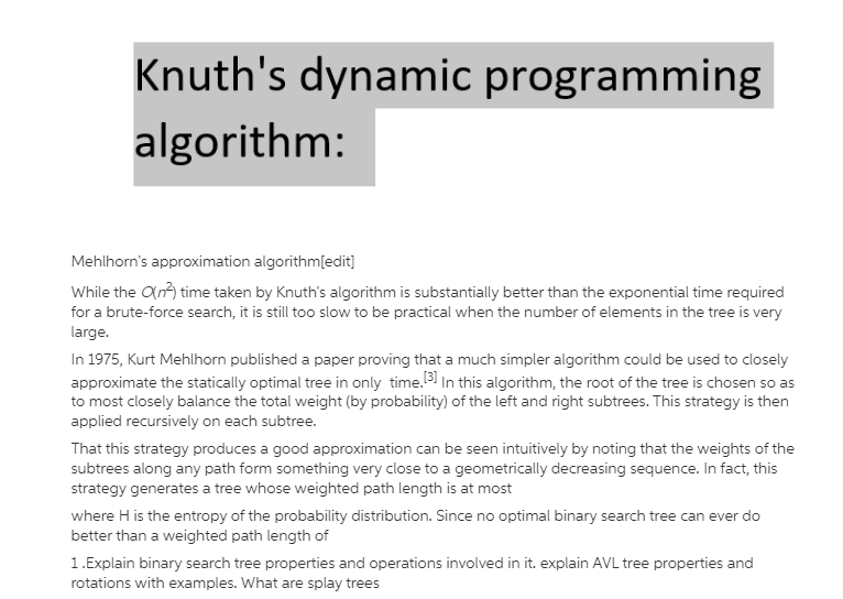 Solved Knuth's dynamic programming algorithm: Mehlhorn's | Chegg.com