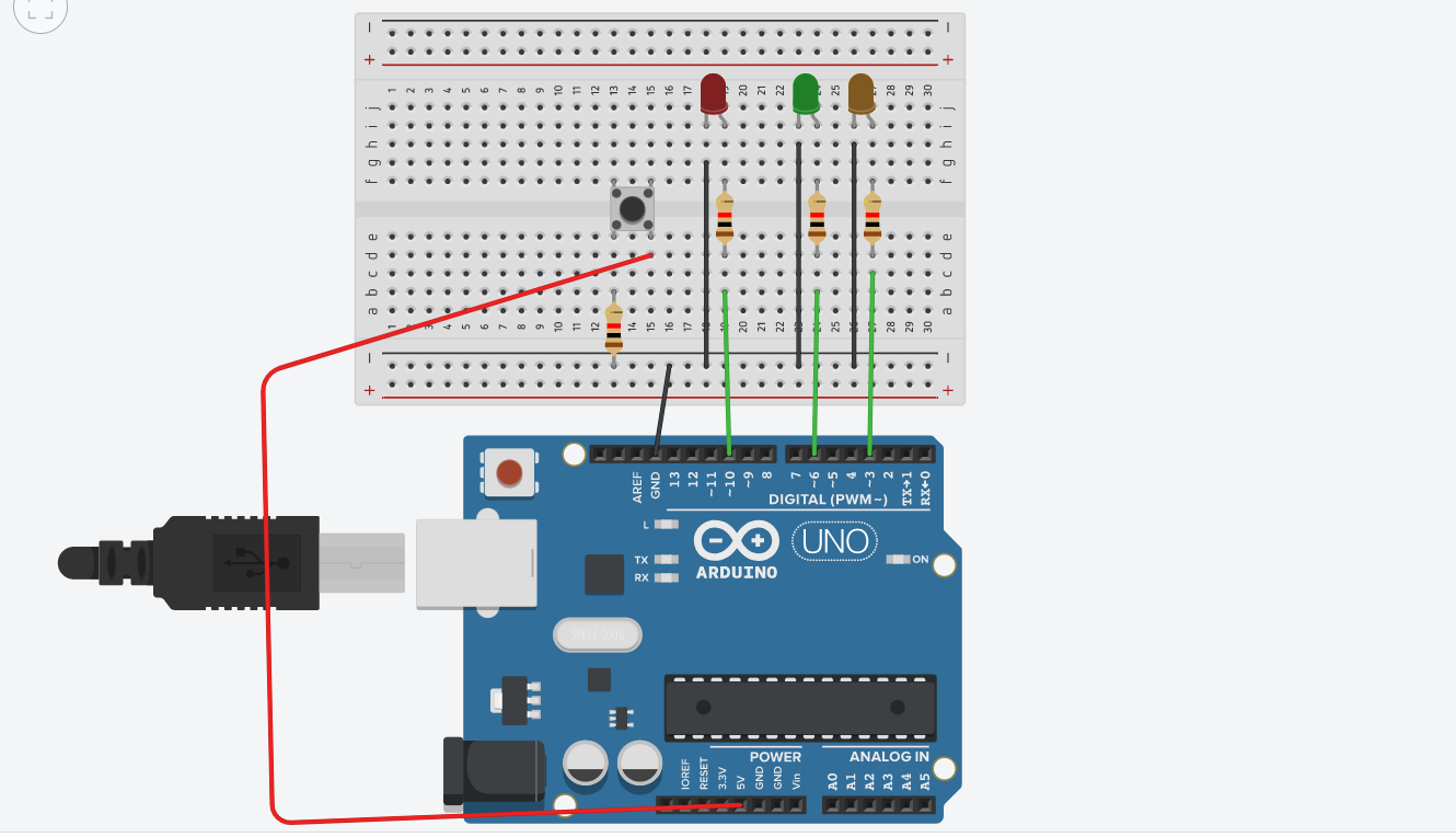 Solved Modify the code so that you have four LEDs that light | Chegg.com