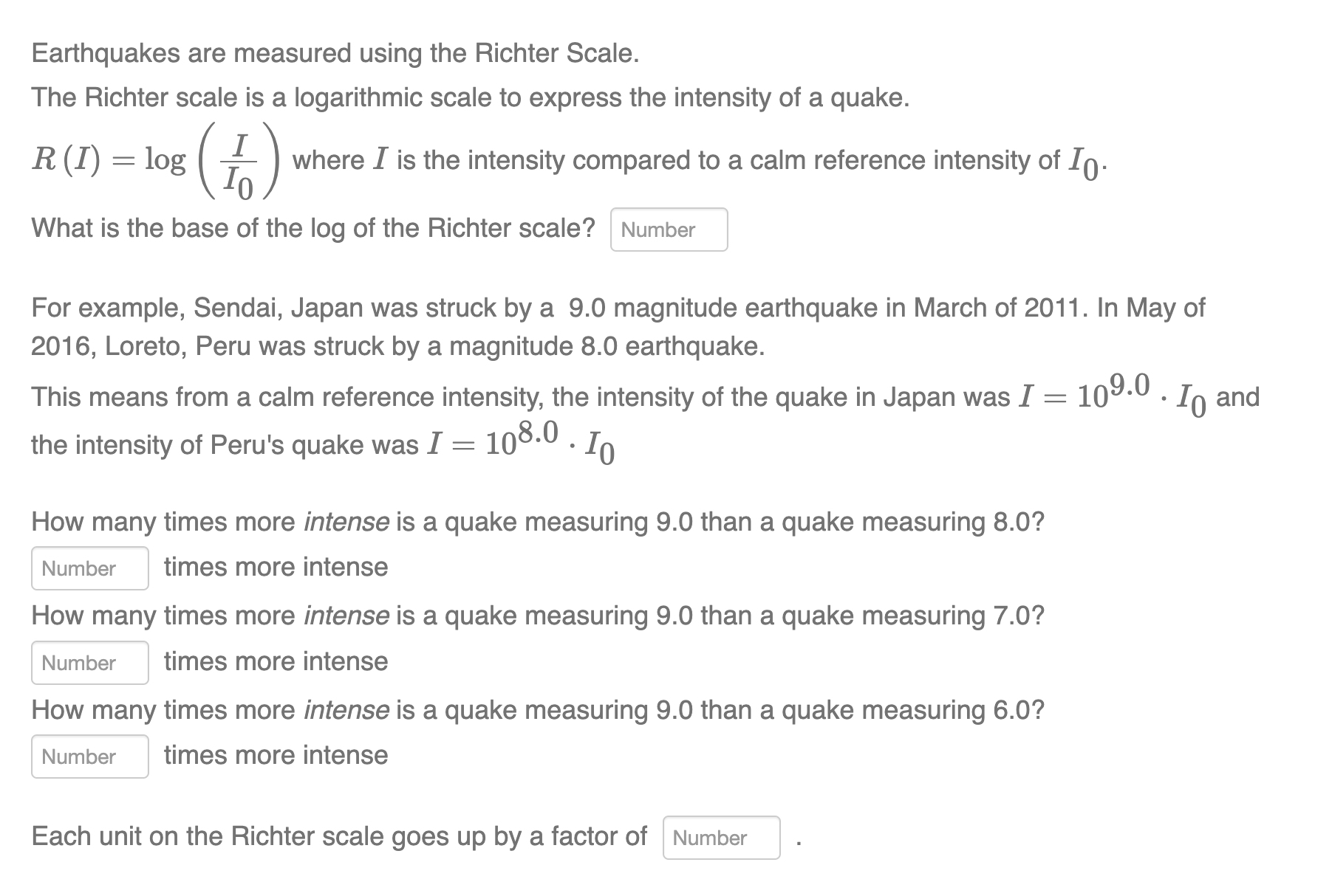 Solved Earthquakes are measured using the Richter Scale.The | Chegg.com
