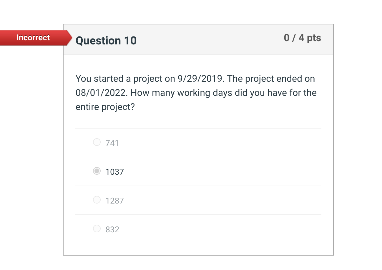 Solved You started a project on 9/29/2019. The project ended | Chegg.com