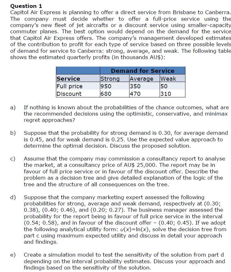Question 1 Capitol Air Express is planning to offer a | Chegg.com