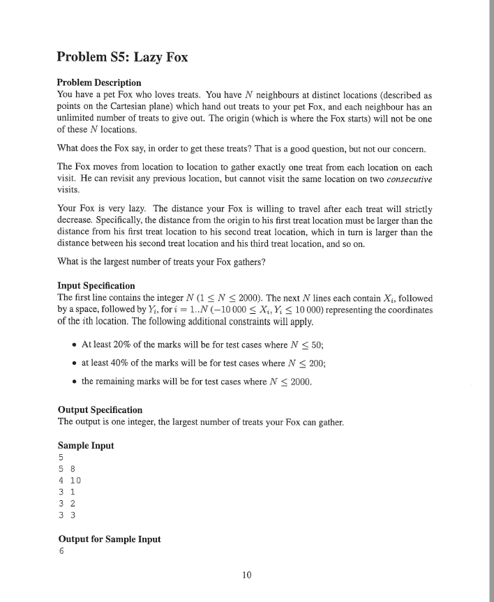 Solved Problem S5: Lazy Fox Problem Description You have a | Chegg.com