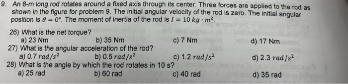 Solved 9. An 8-m long rod rotates around a fixed axis | Chegg.com