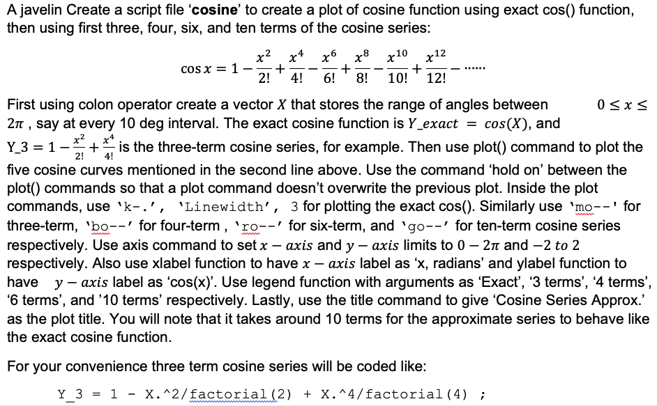Solved A javelin Create a script file 'cosine' to create a | Chegg.com