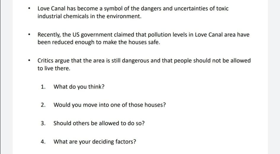 Solved Love Canal has become a symbol of the dangers and | Chegg.com