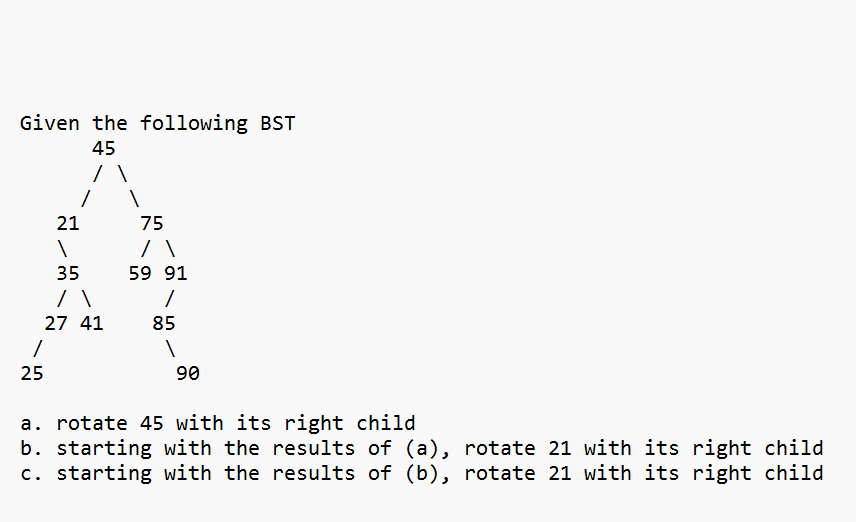 Solved Given the following BST a. rotate 45 with its right | Chegg.com
