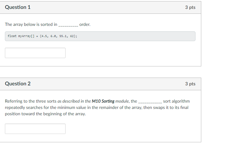 Solved Question 1 3 pts The array below is sorted in order. | Chegg.com
