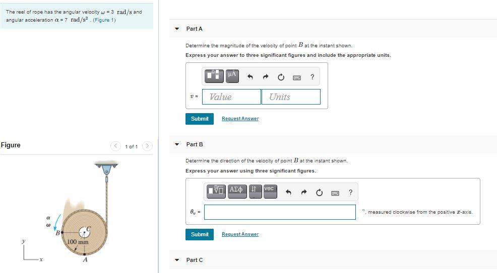 Solved The reel of rope has the angular velocity w = 3 rad/s | Chegg.com