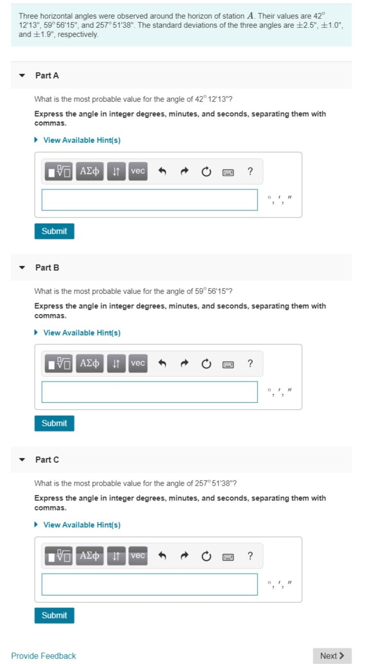 Solved Three horizontal angles were observed around the | Chegg.com