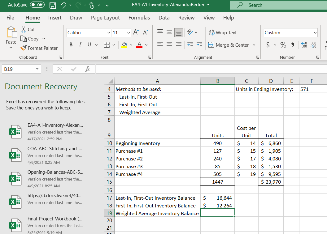 Solved What formula do I enter in cell B19 in order to | Chegg.com