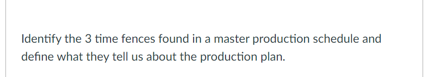 Solved Identify the 3 time fences found in a master | Chegg.com