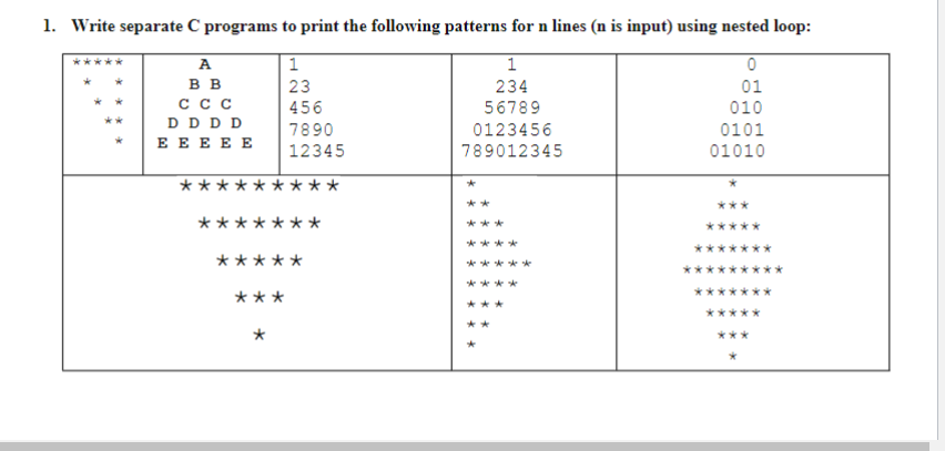 Write separate C programs to print the following | Chegg.com Write separate C programs to print the following | Chegg.com
