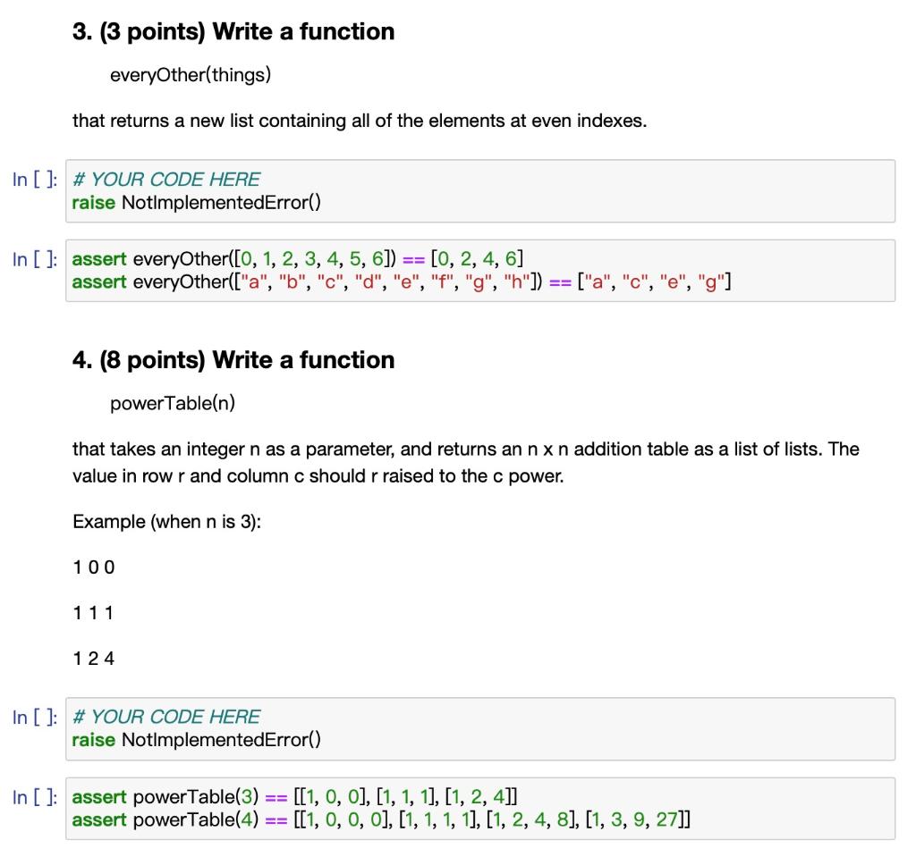 Solved 3. (3 points) Write a function everyOther(things) | Chegg.com