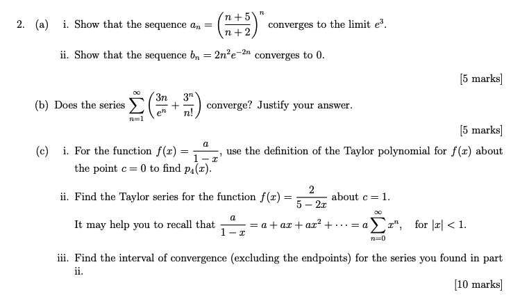 Solved n 2. (a) i. Show that the sequence an = n+ n+2 | Chegg.com