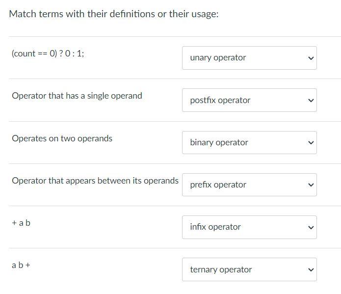 Solved Match terms with their definitions or their usage: | Chegg.com