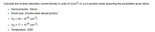 Solved Calculate the reverse saturation current density in | Chegg.com