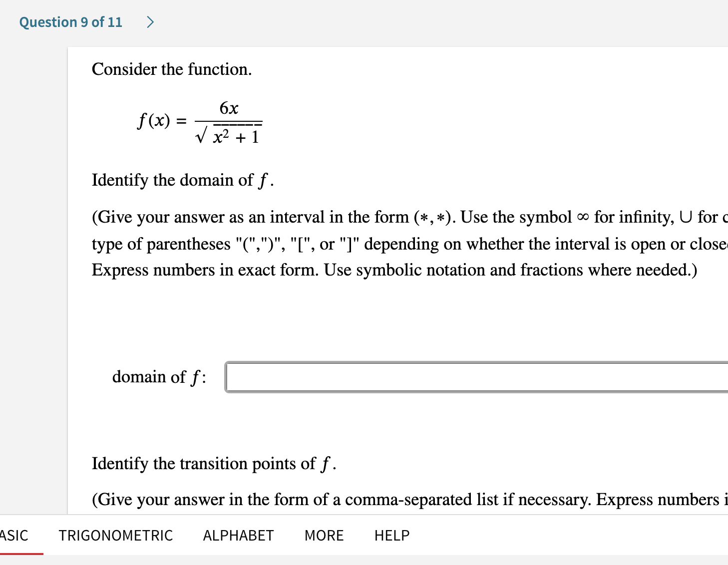 Solved Consider the function.f(x)=6xx2+12Identify the domain | Chegg.com