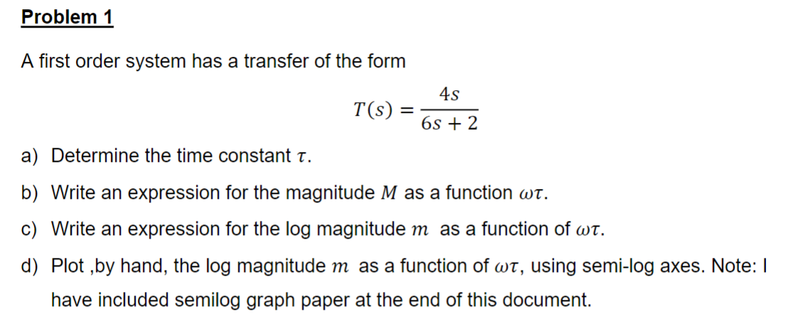 Solved A first order system has a transfer of the form | Chegg.com