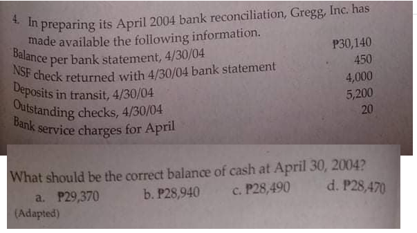 Solved Balance NSF check returned with 4/30/04 bank | Chegg.com