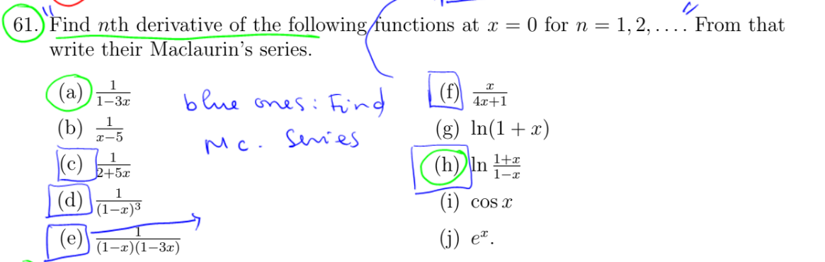 Solved 61. Find nth derivative of the following/functions at | Chegg.com