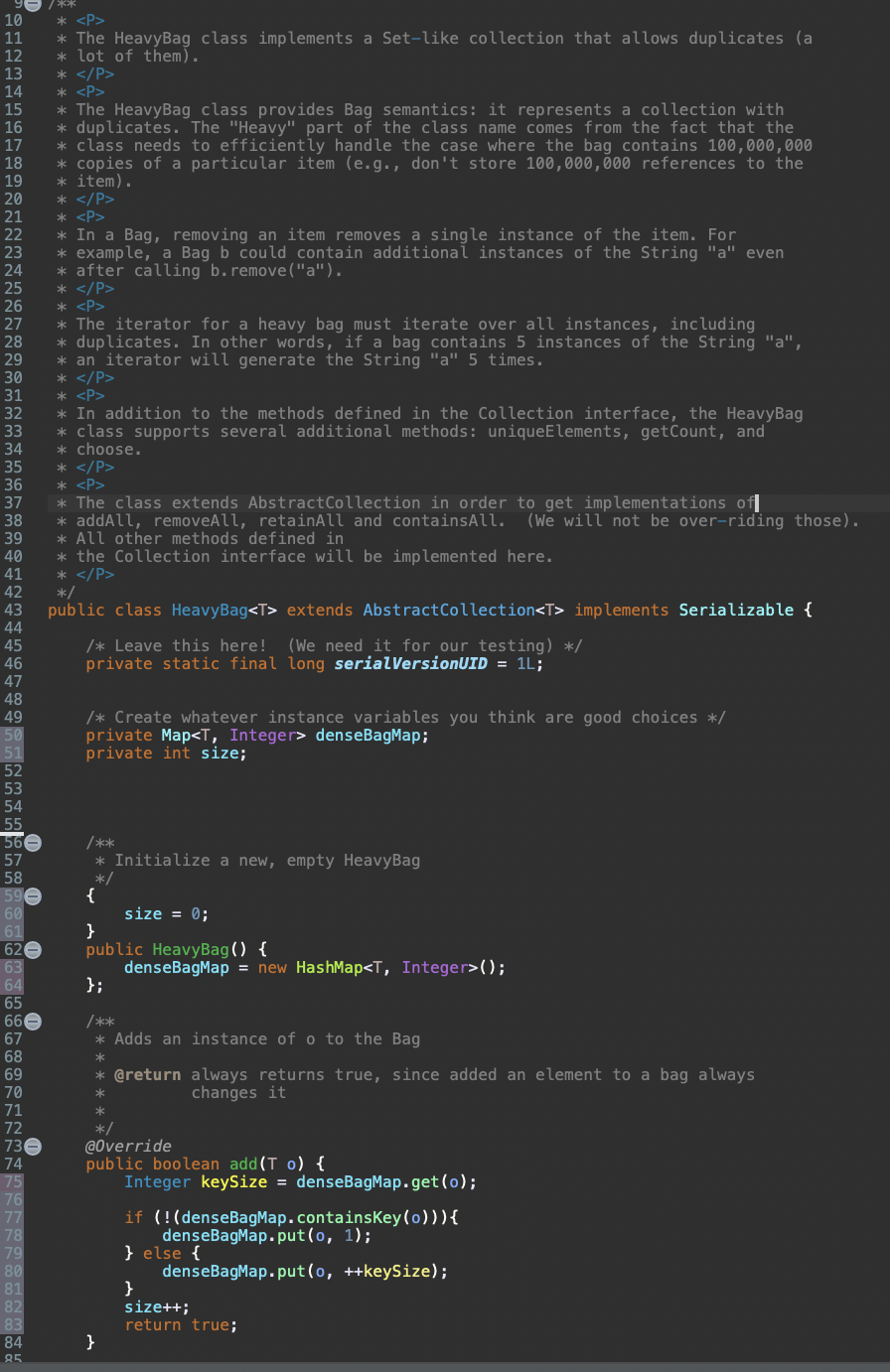 Solved (:P:)The HeavyBag class implements a Set-like | Chegg.com