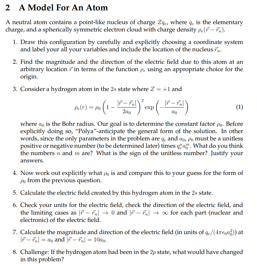 Solved A neutral atom contains a point-like nucleus of | Chegg.com