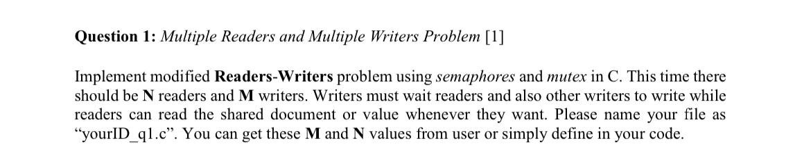 Solved Question 1: Multiple Readers and Multiple Writers | Chegg.com