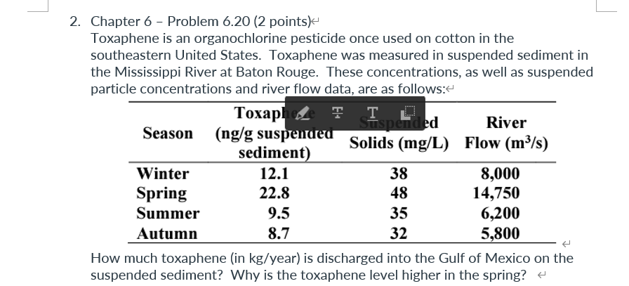 Solved Chapter 6 - ﻿Problem 6.20 (2 ﻿points)Toxaphene is an | Chegg.com