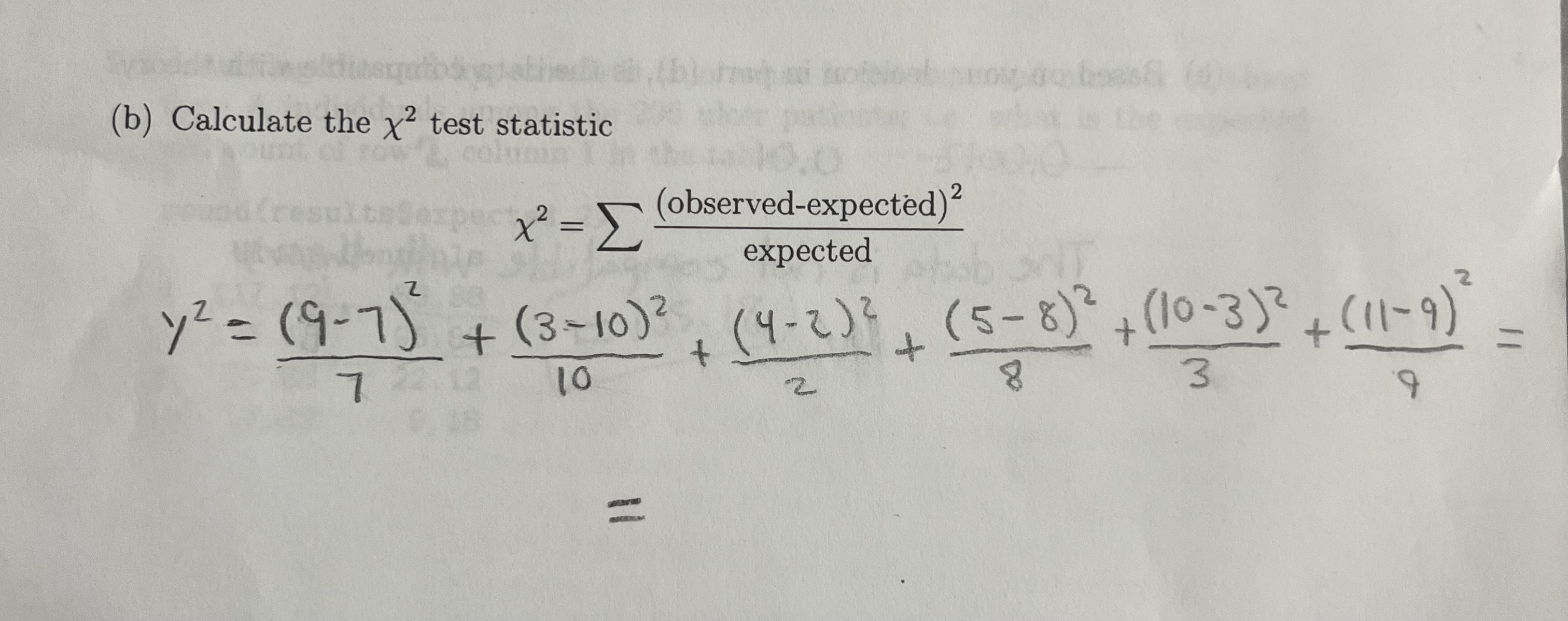 Solved B Calculate The χ2 Test Statistic X2 ∑ Expected