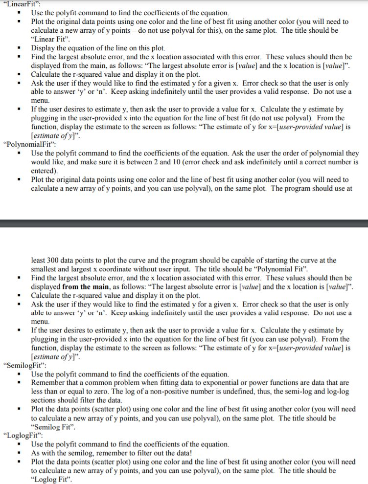 . "Linear Fit": Use the polyfit command to find the | Chegg.com