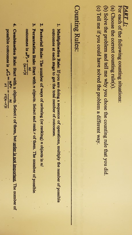 Solved PART 1: For each of the following counting | Chegg.com