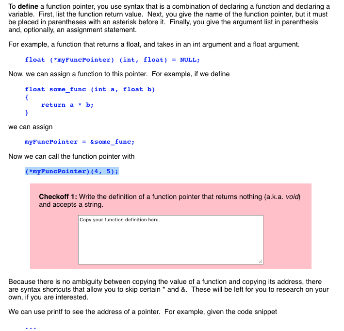 To define a function pointer, you use syntax that is | Chegg.com