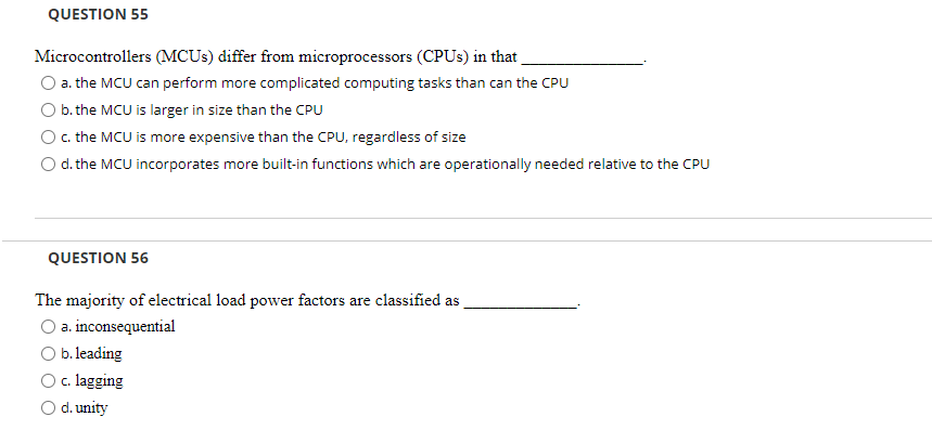 Solved QUESTION 55 Microcontrollers (MCU) differ from | Chegg.com