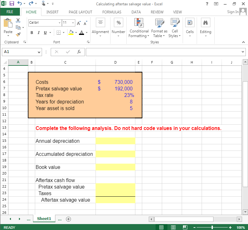 Solved XD HS ? - Calculating aftertax salvage value - Excel | Chegg.com
