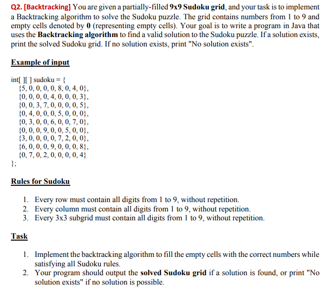Solved Q2. [Backtracking] ﻿You are given a partially-filled | Chegg.com