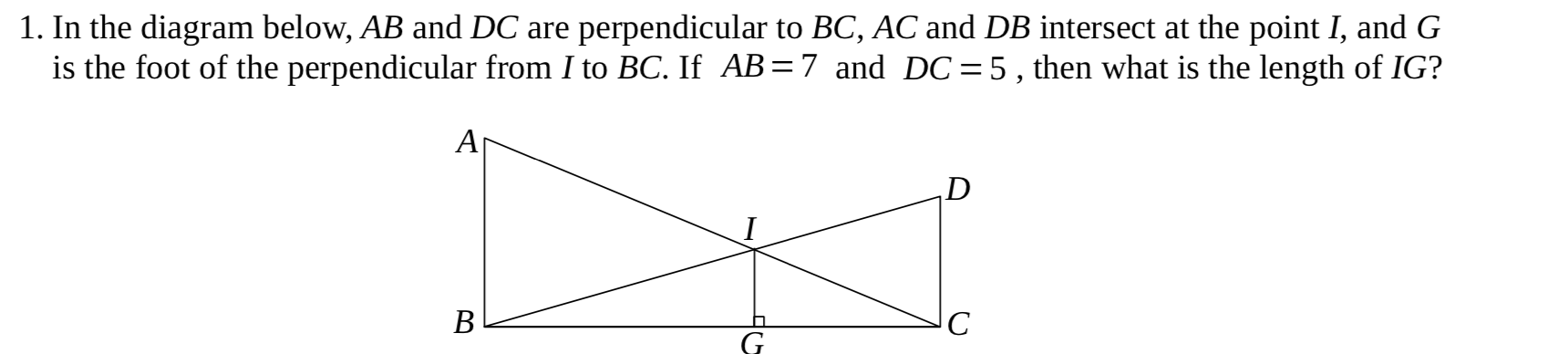 Solved 1. In the diagram below, AB and DC are perpendicular | Chegg.com