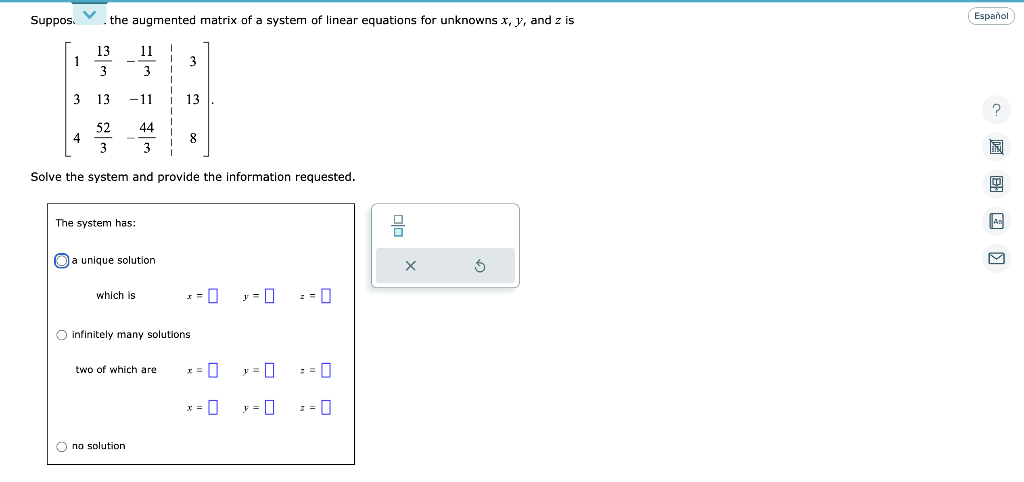 Solved ⎣⎡13431313352−311−11−3443138⎦⎤ Solve the system and | Chegg.com