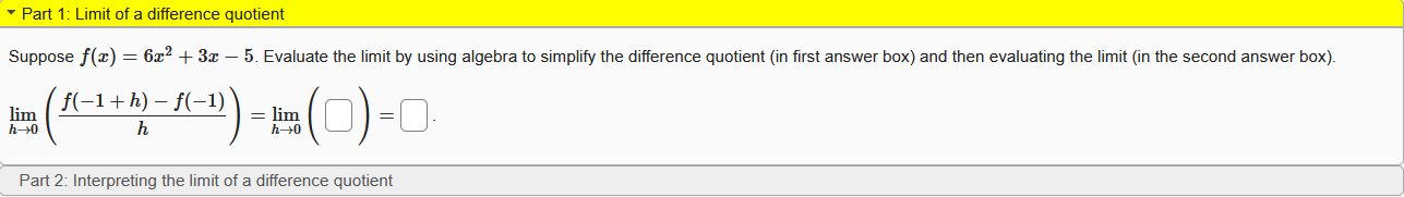 Solved Part 1: Limit of a difference quotient Suppose f(x) = | Chegg.com