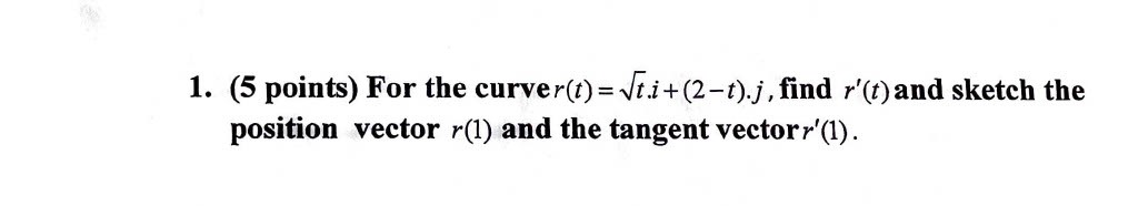 Solved (5 ﻿points) ﻿For the curve r(t)=t2.i+(2-t).j, ﻿find | Chegg.com