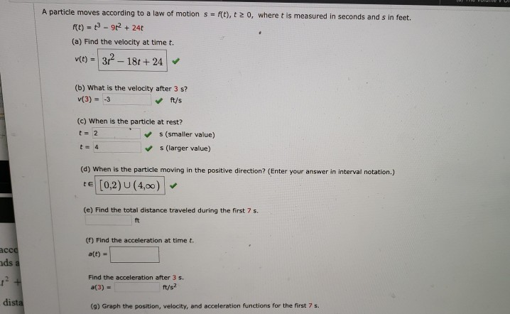 Solved A particle moves according to a law of motion s f(t), | Chegg.com