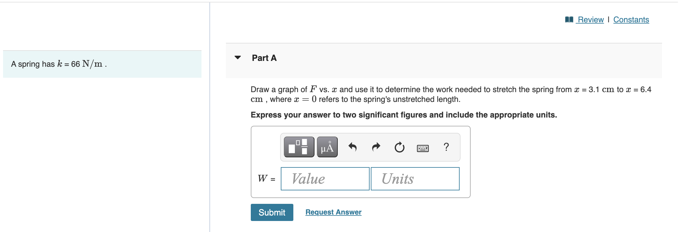 Solved k=66 N/m Draw a graph of F vs. x and use it to | Chegg.com