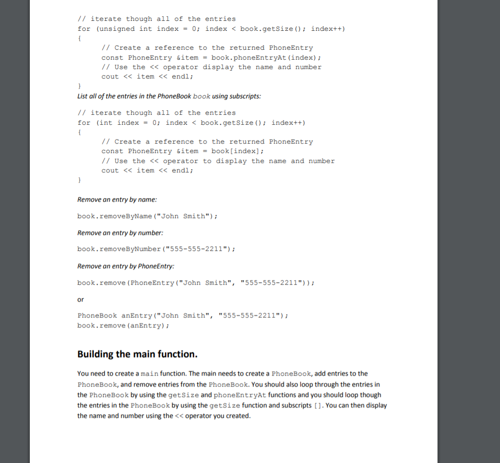 Building the PhoneBook and PhoneEntry classes You are | Chegg.com
