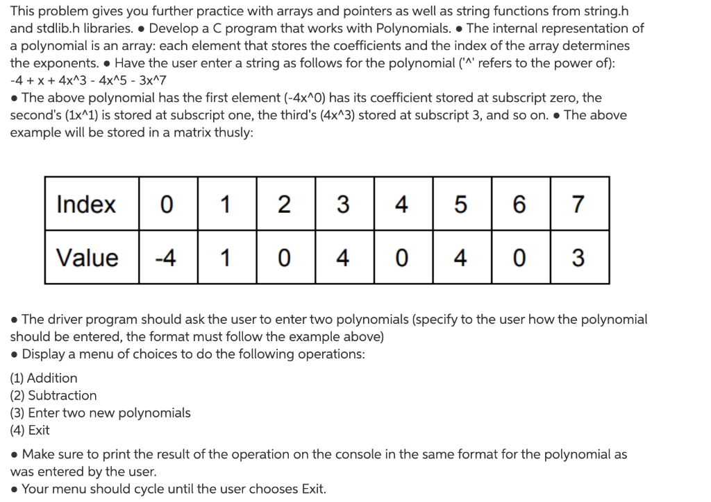 This problem gives you further practice with arrays | Chegg.com