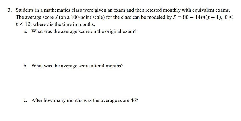 Solved Students in a mathematics class were given an exam | Chegg.com