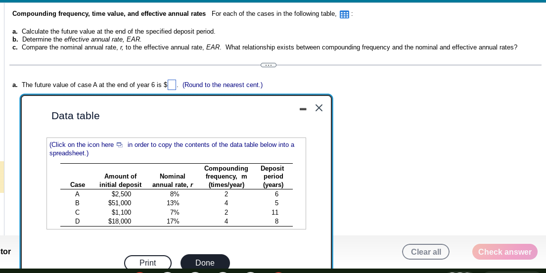 Solved Compounding frequency, time value, and effective | Chegg.com