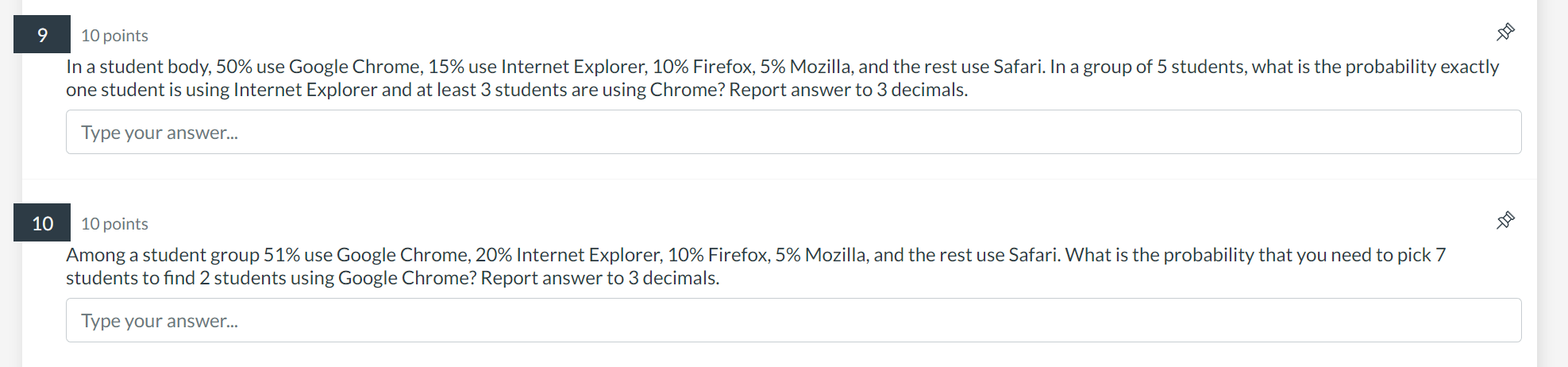 Solved 10 points In a student body, 50% use Google Chrome, | Chegg.com